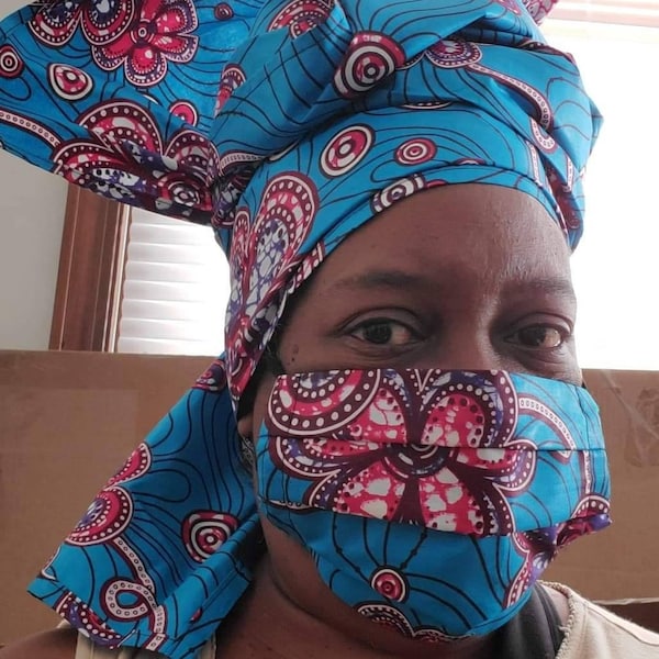 African Face Mask With Filter Pocket and Matching African Print Head ...