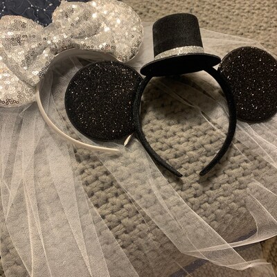 Bride & Groom Ears, Bride Ears, Bride Mickey Ears With Veil, Silver ...