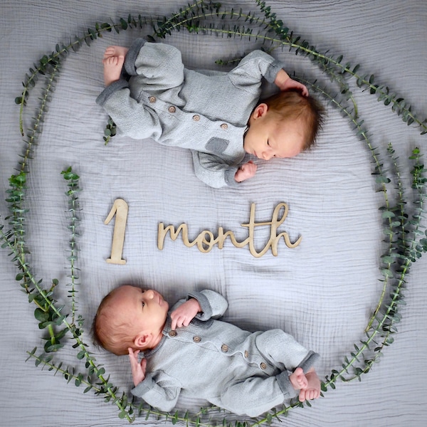 Baby Monthly Milestone Wood Cutouts - Baby Shower Gift - Monthly Photo ...