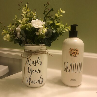 Wash Your Hands Mason Jar Decor for Bathroom, Farmhouse Mason Jar ...