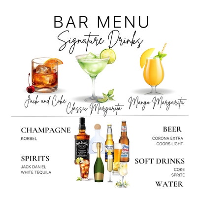 Cocktail Drink Sign Template Drink Sign Wedding Drink Recipe Sign ...