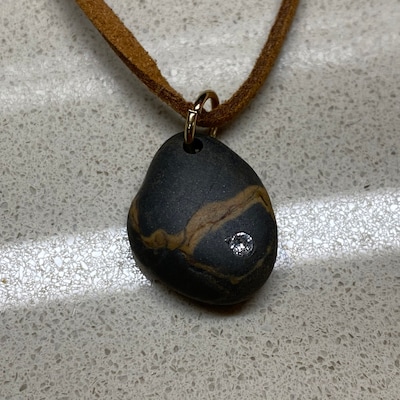 Natural Pebble Charms. Diamond Gold Charms for Necklaces. Beach Stones ...