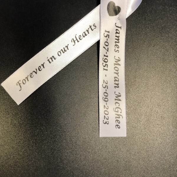 Personalised Memorial Funeral Ribbons. Uk Handmade Luxury Satin Ribbon ...