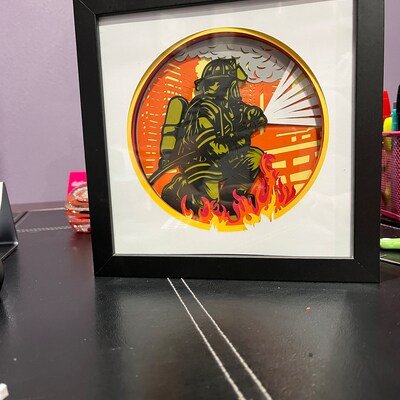 Firefighter Svg Light Box Fireman Shadow Box Firefighter 3D Paper Cut ...