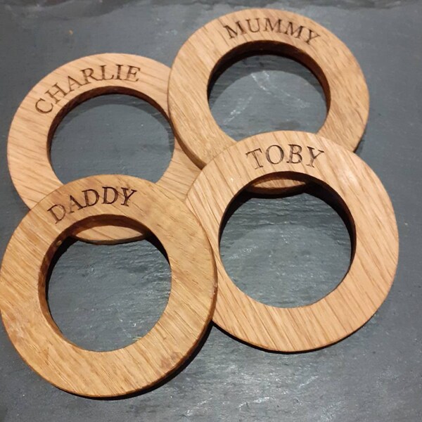 Wedding Name Place Settings - Solid Oak Napkin Rings - Personalised ...