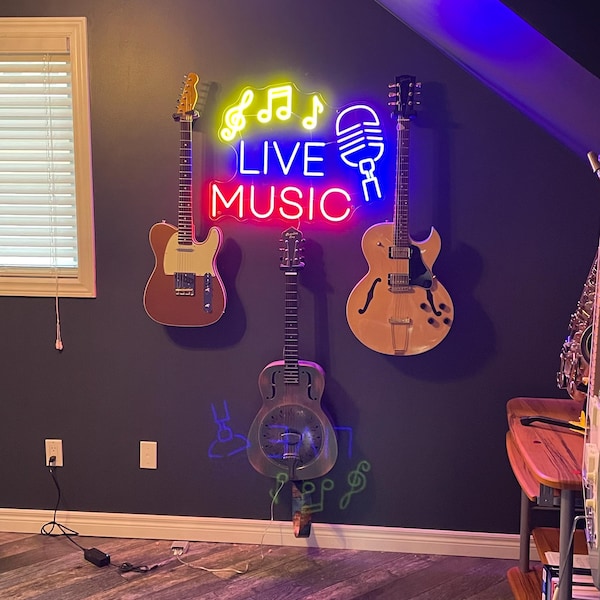 Live Music Neon Sign, Studio Lights, DJ Sign, LED Neon Sign, Recording ...
