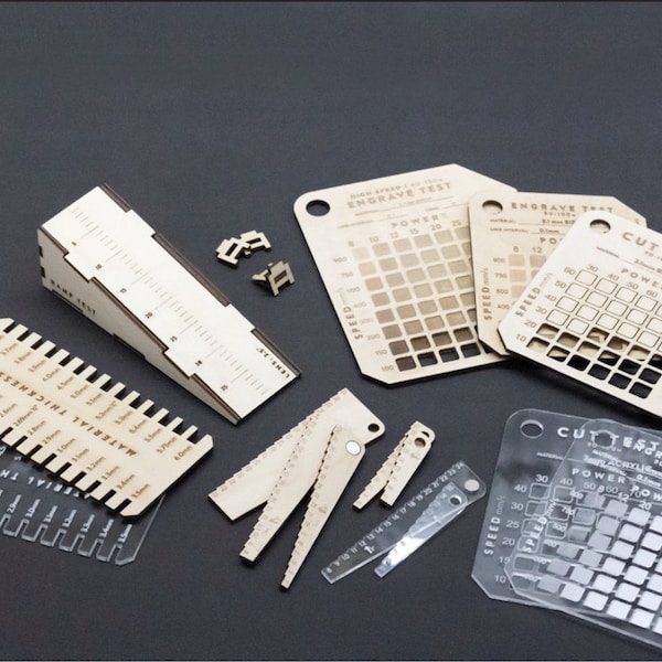 Laser Cutting & Engraving Test Cards, Versions for 5w, 10w, 20w, 40w ...