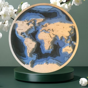 6 Layer 3D Map of the World, Multi layer Panel,laser Cut File. 3D Wood ...