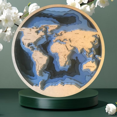 6 Layer 3D Map of the World, Multi layer Panel,laser Cut File. 3D Wood ...