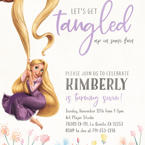 Tangled Birthday Invitations, Princess Rapunzel Invitation, Princess ...
