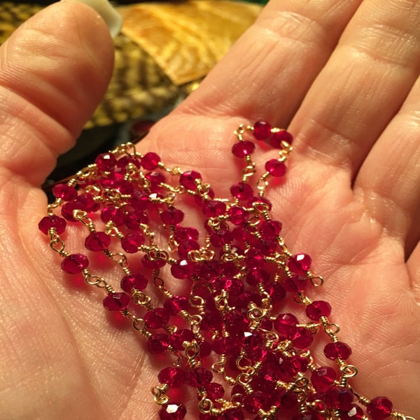 22k Gold Plated Ruby Red Rosary Chain, Cranberry Red 4 Mm Chains CH ...