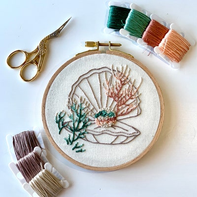 Seashell Hand Embroidery Pattern and Tutorial / Guide Digital Download ...