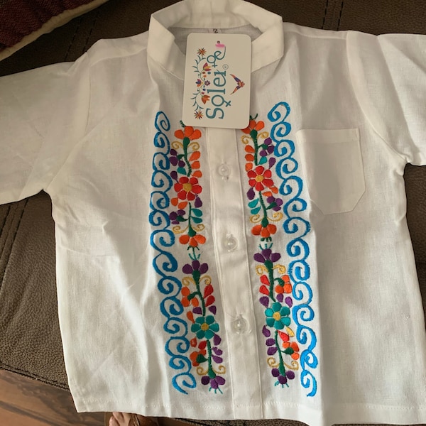 Boys Mexican Traditional Shirt. Floral Embroidered Guayabera for Boys ...
