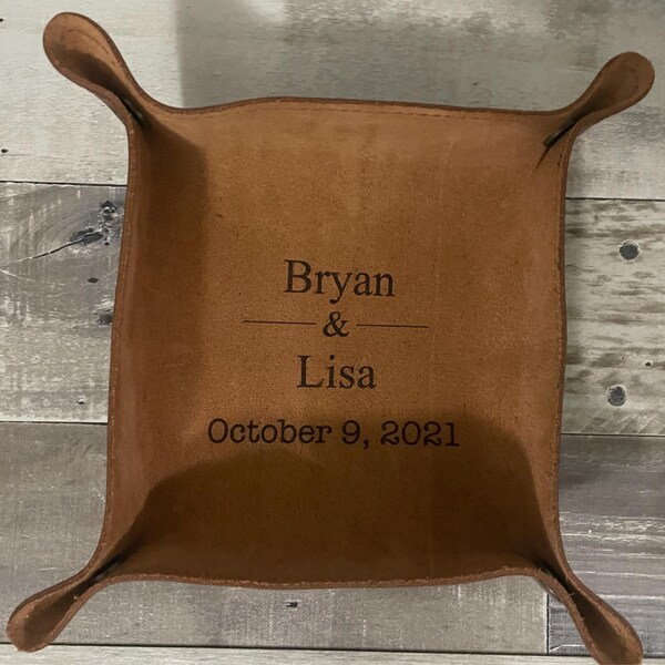 Personalized Desk Leather Tray, Leather Catchall, Brown Valet Tray ...
