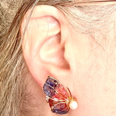 Handmade Creative Earring Multi-color Butterfly Earrings Pearl Wing ...
