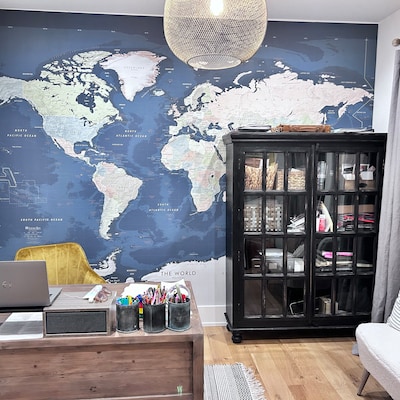 Removable Wallpaper World Map Mural Giant Map Wall Decal Detailed ...