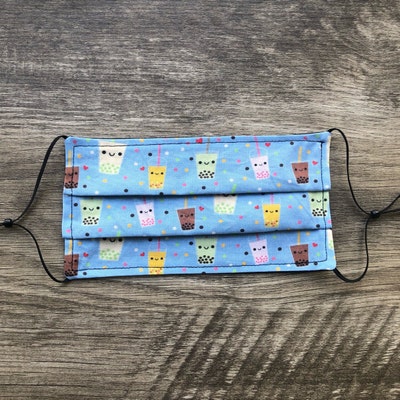 Boba Fabric Happy Boba Bubble Tea Blue by Clayvision Boba Tea Bubble ...