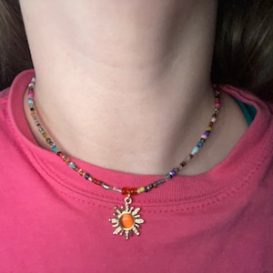 Gold Sun Pendant Choker,sun Necklace,beaded Choker,beaded Necklace ...