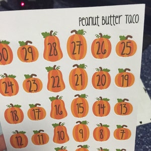 Pumpkin Date Covers Planner Stickers Halloween Countdown Stickers Date ...