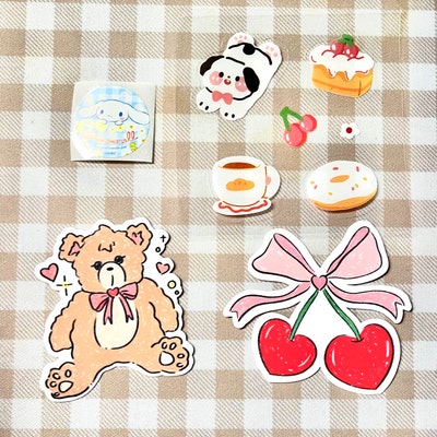 Coquette Vinyl Stickers Teddy Bear, Cherry Hearts, Bunny, Rabbit - Etsy