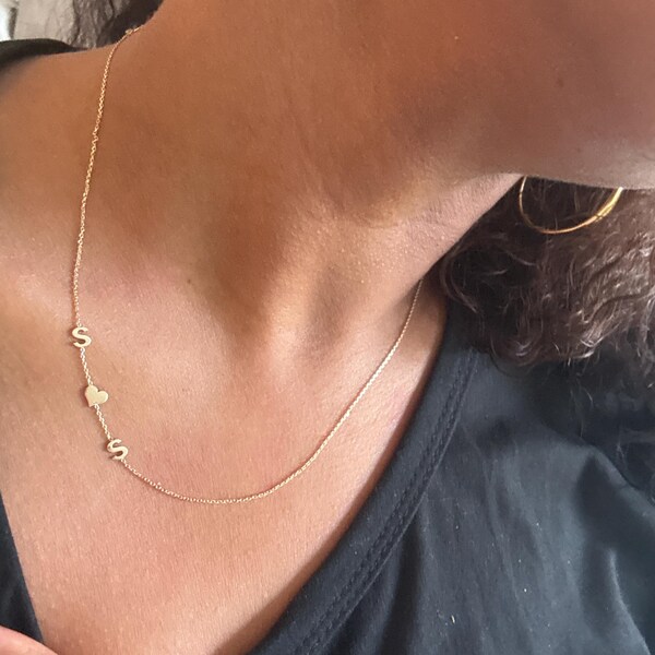 14K Solid GOLD Sideways Initial Necklace, Perfect Gift for Her ...