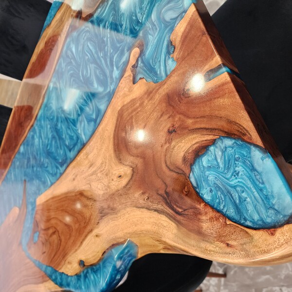 Blue Epoxy Table Top, Live Edge Epoxy Dining Tables, Conference Room ...