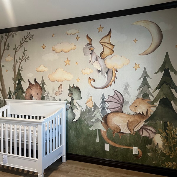 Dragon Kids Wallpaper – Mural With Dragons and Clouds | Custom Size ...