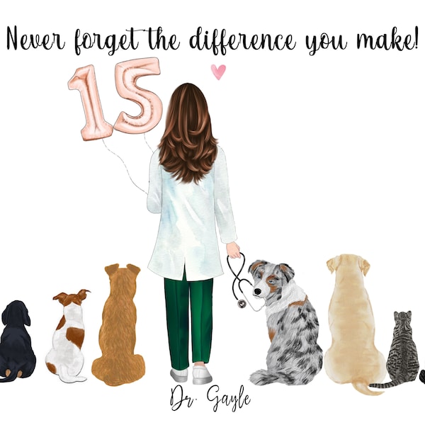Personalised Vet Print, Custom Veterinarian Nurse Gift, Dog Pet Animal ...