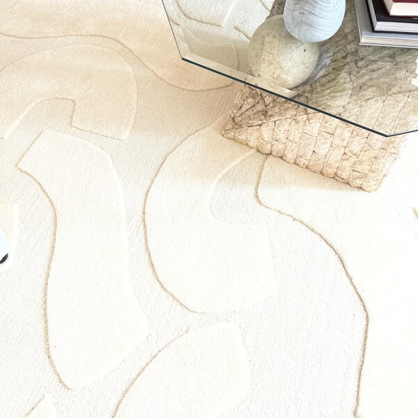 Cream Color Tufted Cut Woolen Tufted Rug 9x12 5x8 8x10 Hand-woven Wool ...