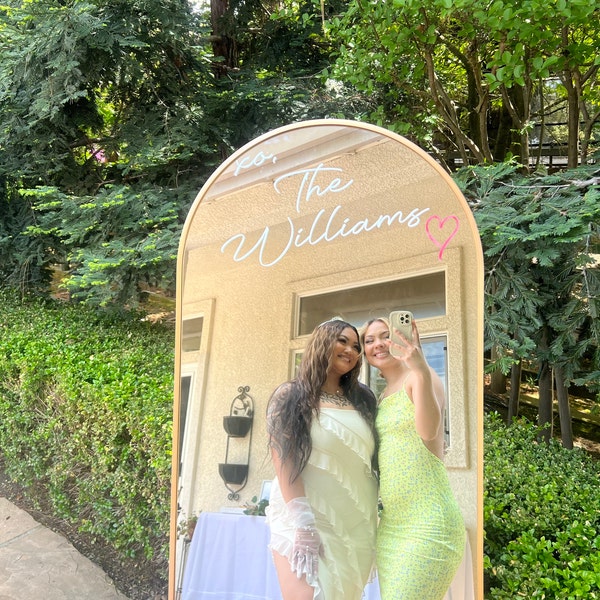 Arched Wedding Mirror Decal / Customizable Curved Names and Date Decal ...