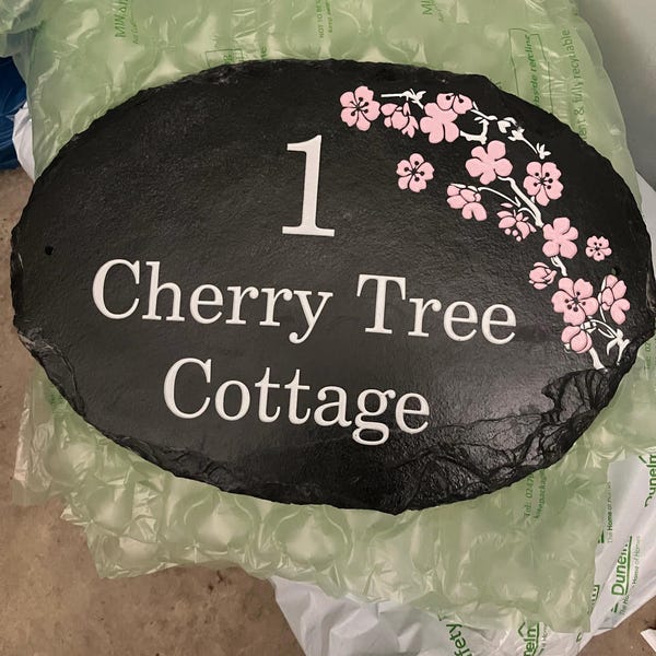 Slate House Sign | Cherry Blossom Slate | Large Oval Slate House Signs ...
