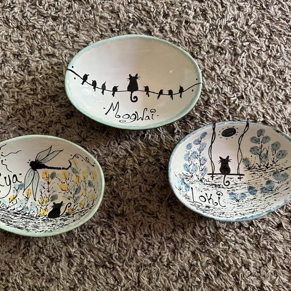 Ceramic Pottery Custom Cat Dish Shallow Saucer Bowl Personalized 11 ...