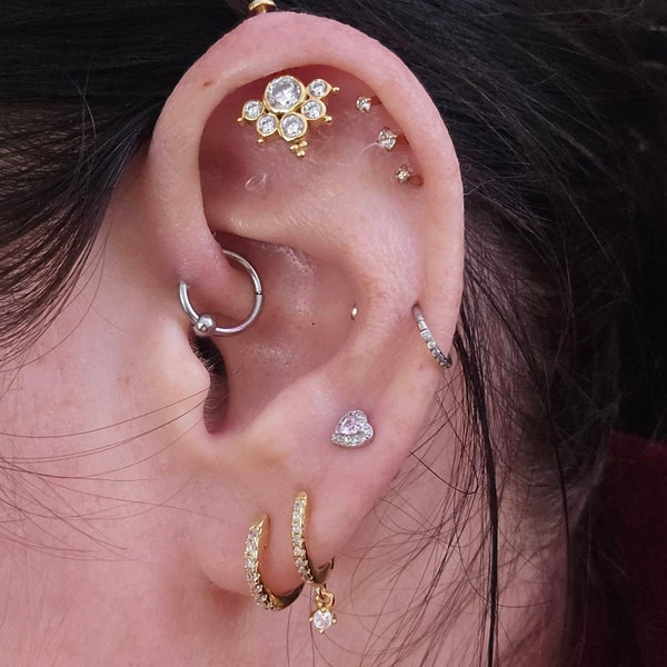 Cluster CZ Diamond Helix Earring: Sterling Silver Vertical Stud - Etsy