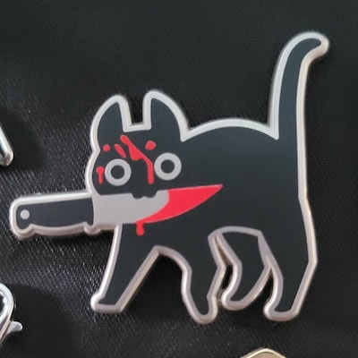 Bloody Black Knifecat Enamel Pin - Etsy