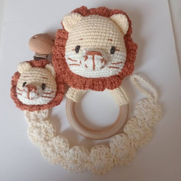 Crochet Lion Teether Rattle & Pacifier Clip Pattern (PDF) - Etsy Australia