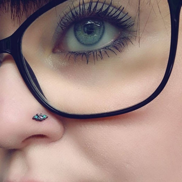 16G Titanium Internally Threaded Opal Eyebrow Ring/vertical Labret/rook ...