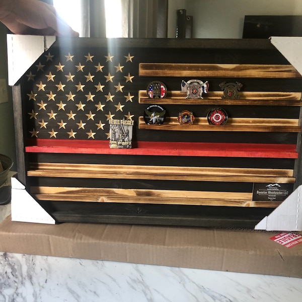 Custom Thin Red Line Coin Display Rack Holder - Rustic Firefighter ...