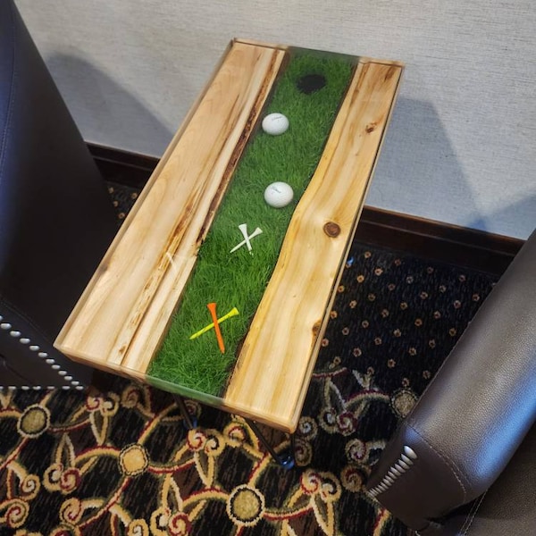 Golf River Table Live Edge End Table Artificial Turf Golf Table Epoxy ...