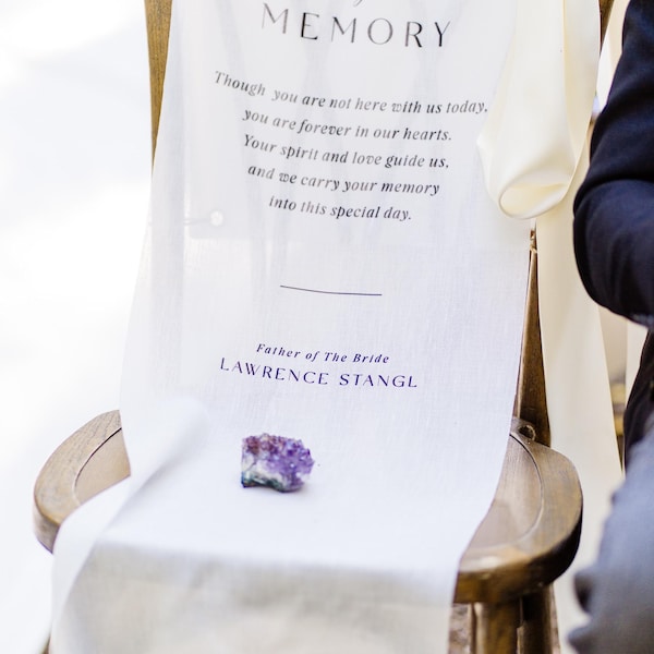 Loving Memory Wedding Sign, White Linen Memorial Chair Banner, in ...