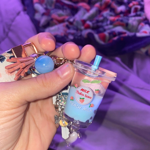 Peach Liquid Keychain, Boba Keychain, Quicksand Keychain, Kawaii ...