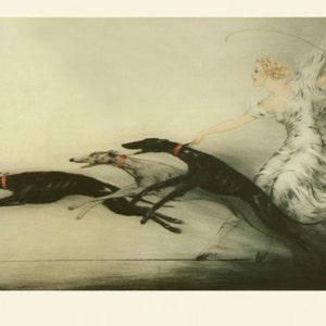 Icart Art Deco Fashion Lady With Greyhound Speed Dogs by Louis Icart ...