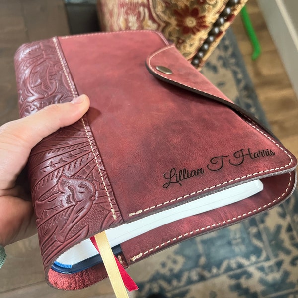Custom Leather BIBLE Cover PERSONALIZED, Floral Embossed Leather Bible ...
