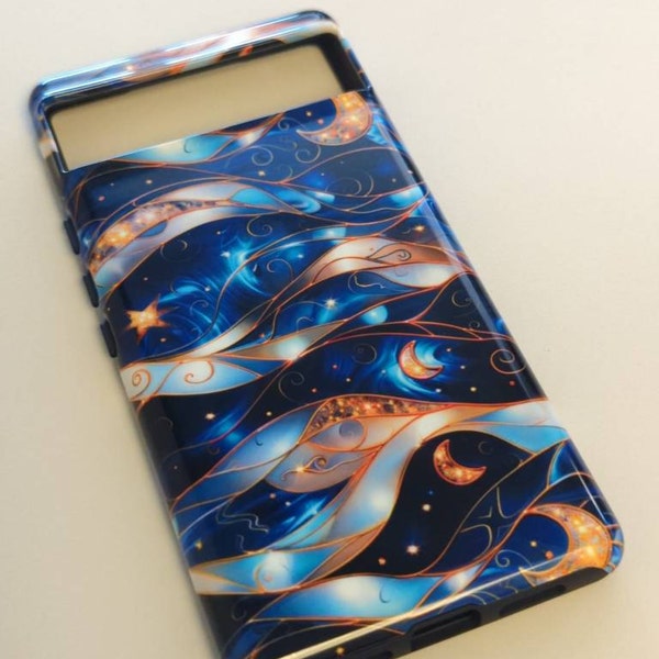 Stained Glass Celestial Moon Phone Case, Stained Glass Effect Stars and ...