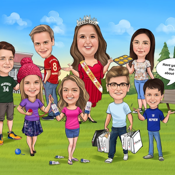 Group Caricatures / Group Cartoons - Custom Drawn and Personalised - Etsy