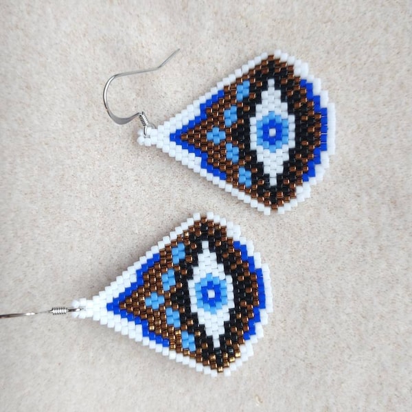 Beaded Earrings Patterns, Beading Pattern, Evil Eye Seed Bead Pattern ...