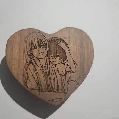Anime Cuddle Hug I Love You Senpai Wood Ring Box, Otaku Weebo Wedding ...