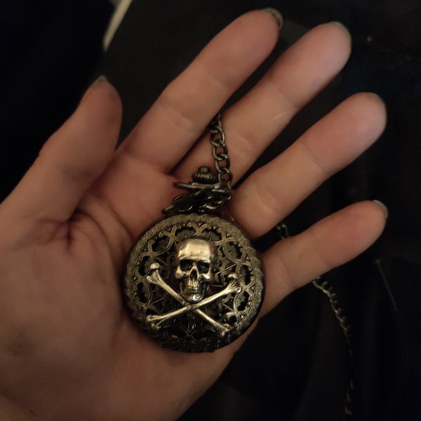 Skull and Crossbones Pocket Watch, Men's Black Mechanical Pocket Watch ...