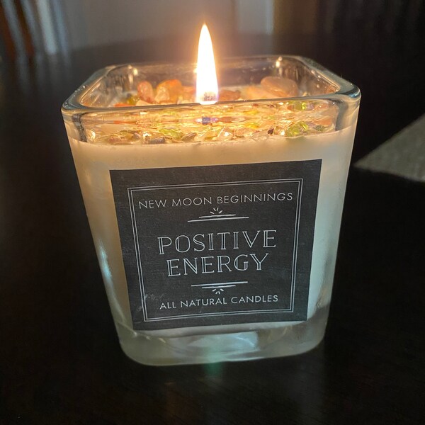 Positive Energy Candles Crystal & Herb Candle Soy Aromatherapy Candle W ...