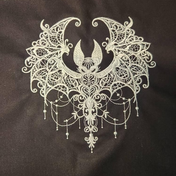 Baroque Gothic Bat Embroidery Design, Gothic Halloween Bat Machine ...