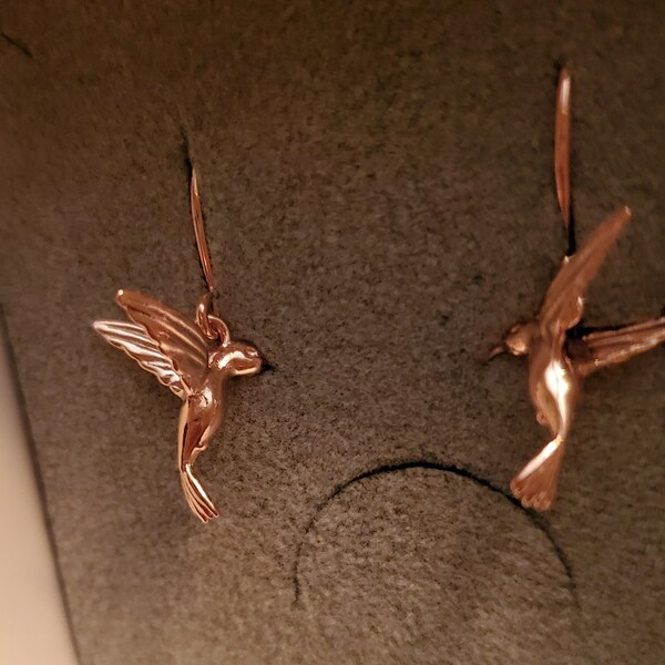 Hummingbird Earrings Dangle Sterling Silver & Rose Gold, Bird Earrings ...